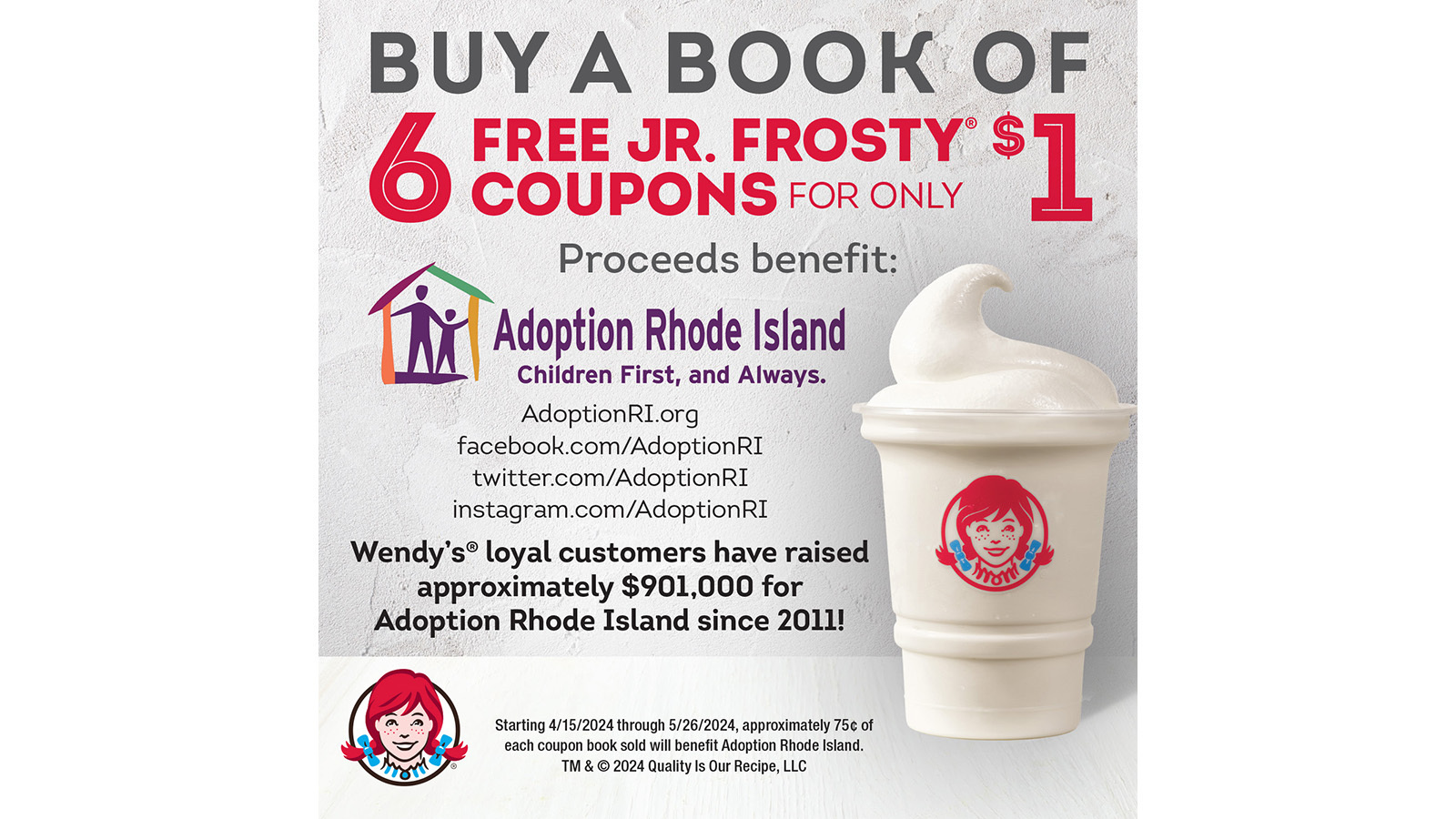 Wendy's Jr. Frosty Coupon Book Fundraiser for Adoption Rhode Island | Wendy's | UpcomingEvents.com