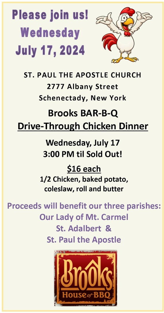 Brooks BBQ Drive-thru Chicken Dinner | St. Paul the Apostle Church ...