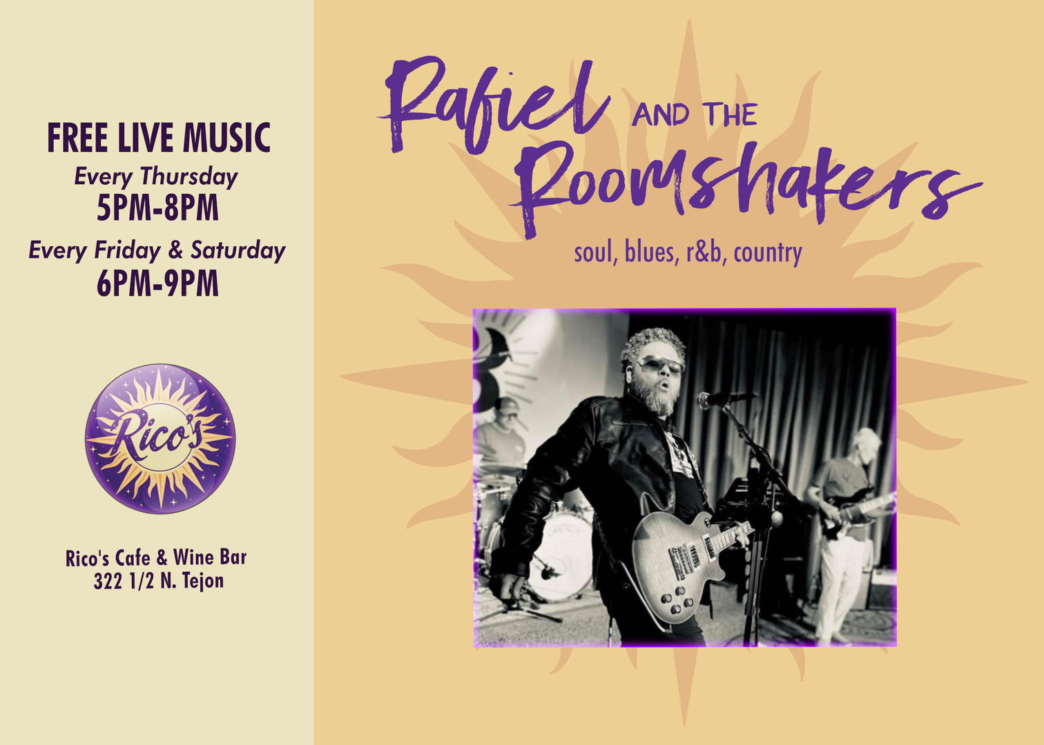 Rafiel and the Roomshakers live at Rico's Cafe | Rico's Cafe & Wine Bar ...