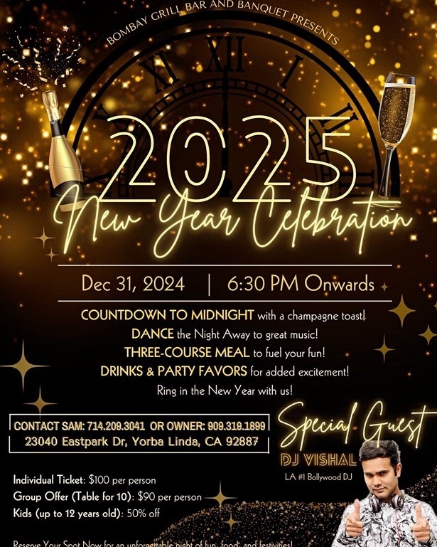 New Year's Eve 2025 Bollywood Party | Bombay Grill Bar and Banquet ...