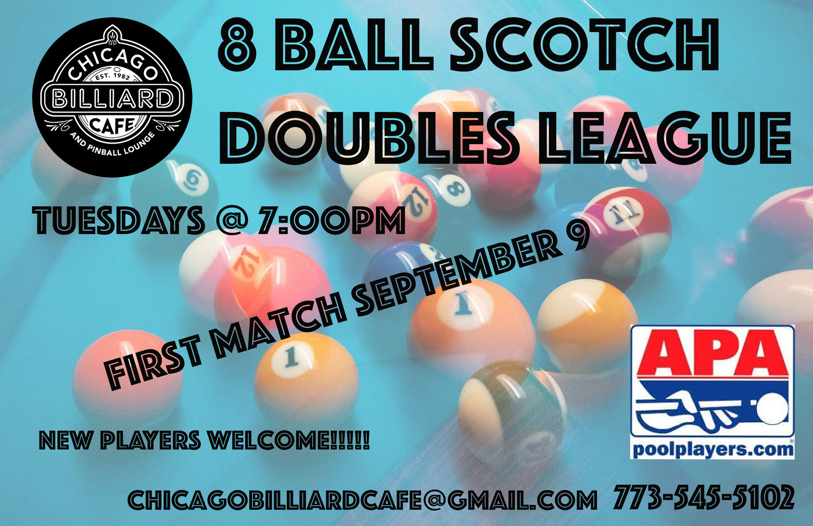 8 Ball Scotch Doubles Pool League- 1st Match Sept 9, 7pm | Chicago ...