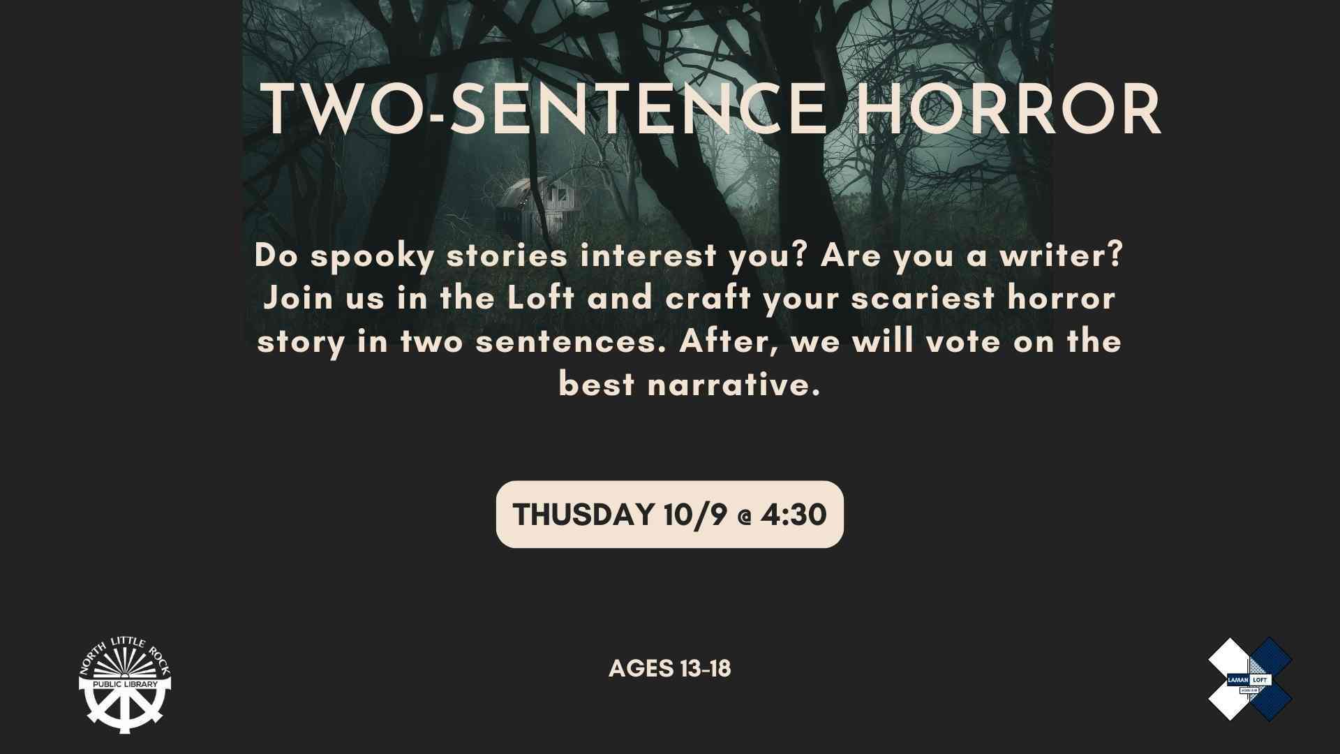 Two Sentence Horror | North Little Rock Public Library - Laman Public ...